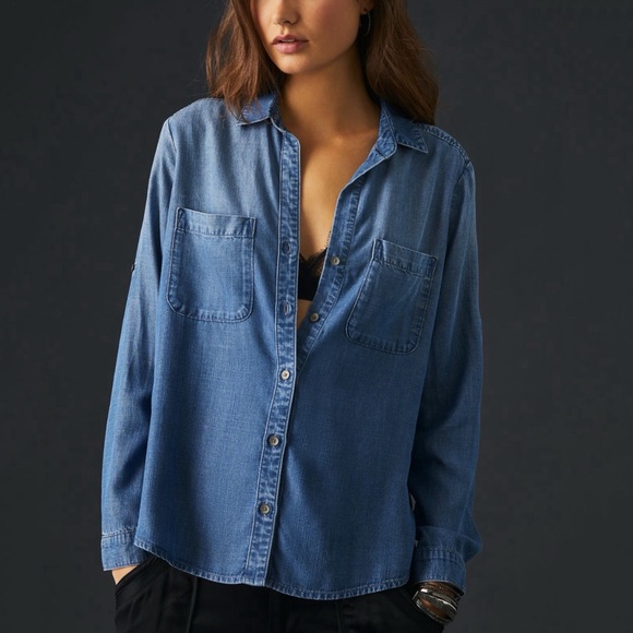 Anthropologie | Tops | Htf Anthropologie Cloth Stone Chambray ...